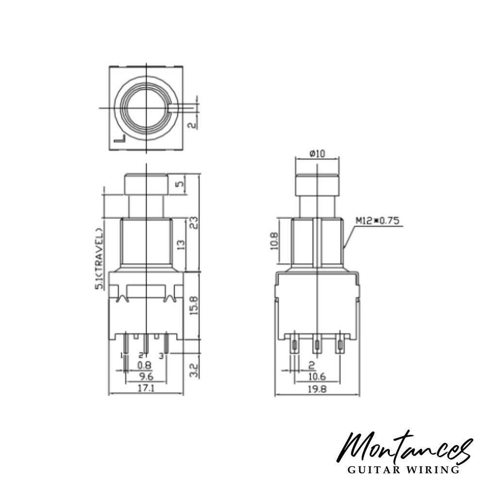 Footswitch 3PDT for guitar pedals, Solder Lugs, Soft Click – Montances ...